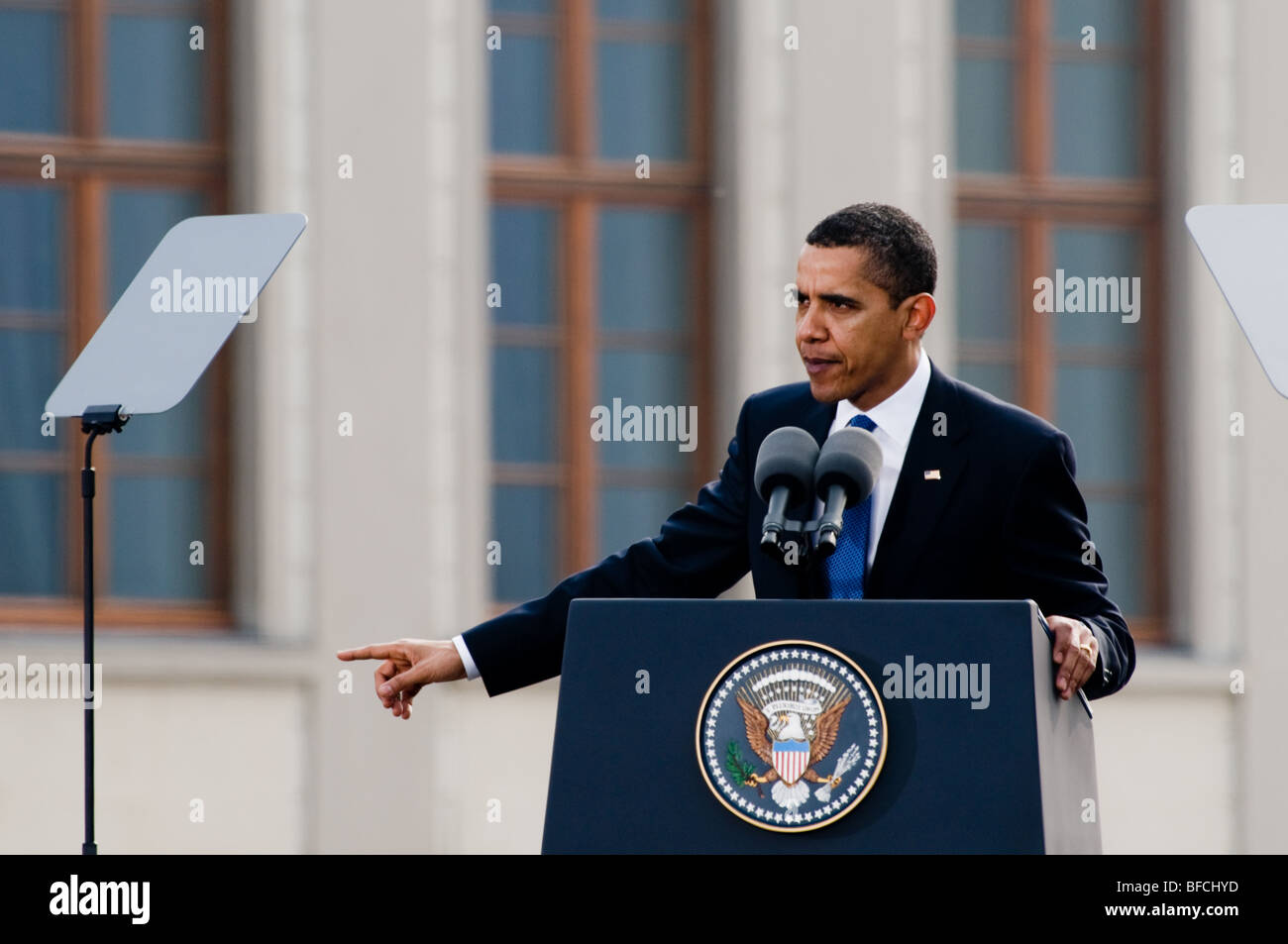 The US President Barack Obama giving the speech at Prague Castle in ...