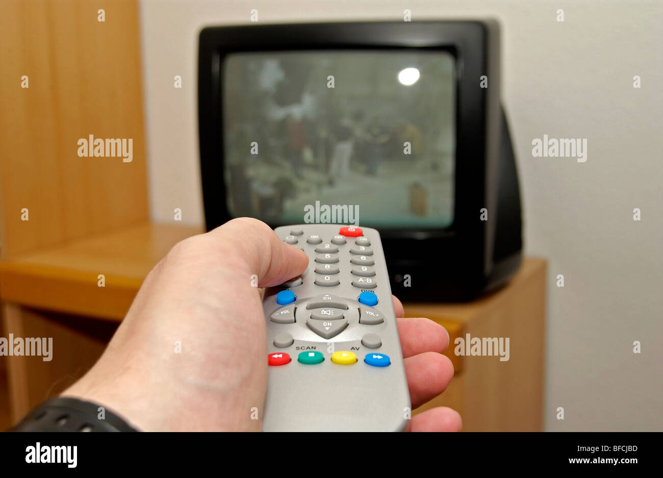Remote control of a TV set Stock Photo - Alamy