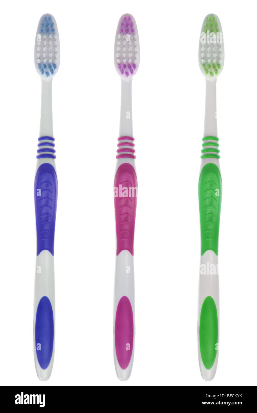 Toothbrush color set detail on white background Stock Photo - Alamy