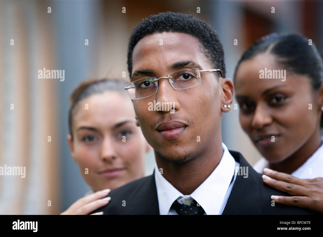 Female head flanked hi-res stock photography and images - Alamy