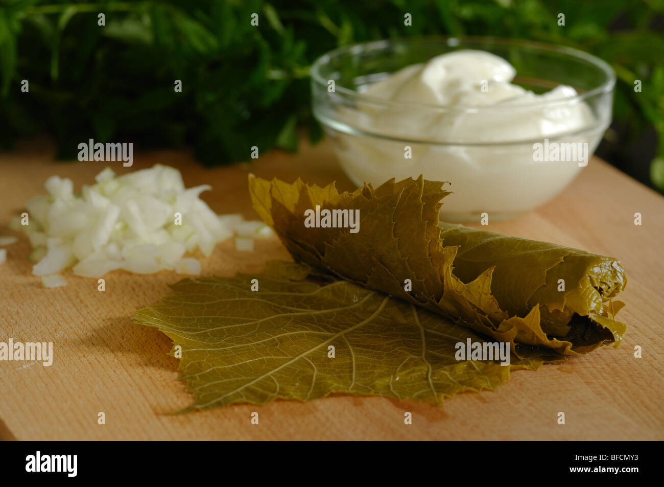 Preparation of sarma (dolmadakia) - grape leaves stuffed with rice ...