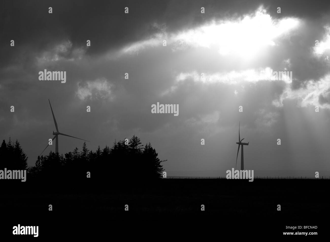 Two of the large wind turbines at Causeymire wind farm in Caithness ...