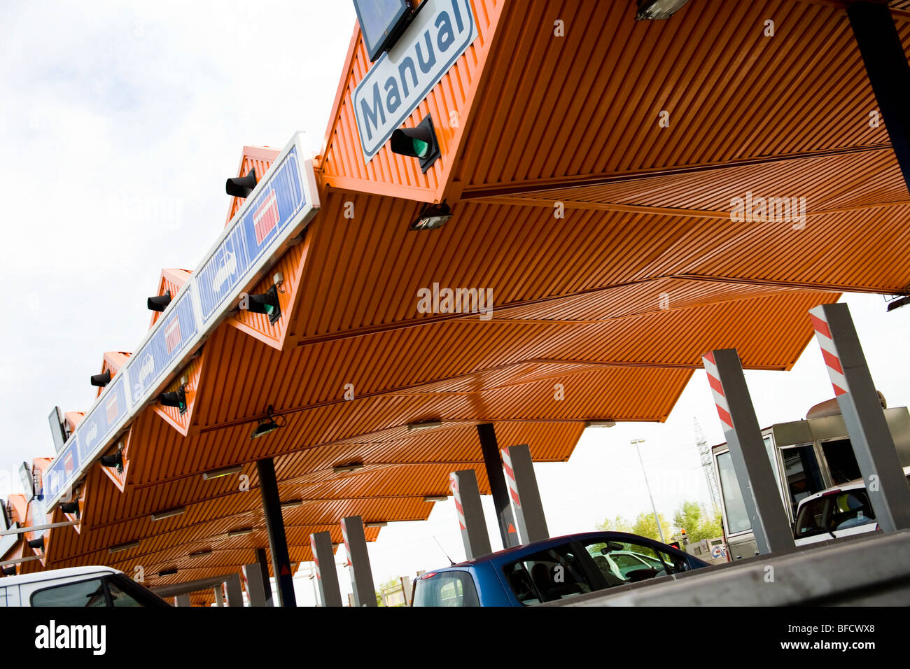Motorway toll booths on the road into Barcelona, Catalonia, Spain Stock ...