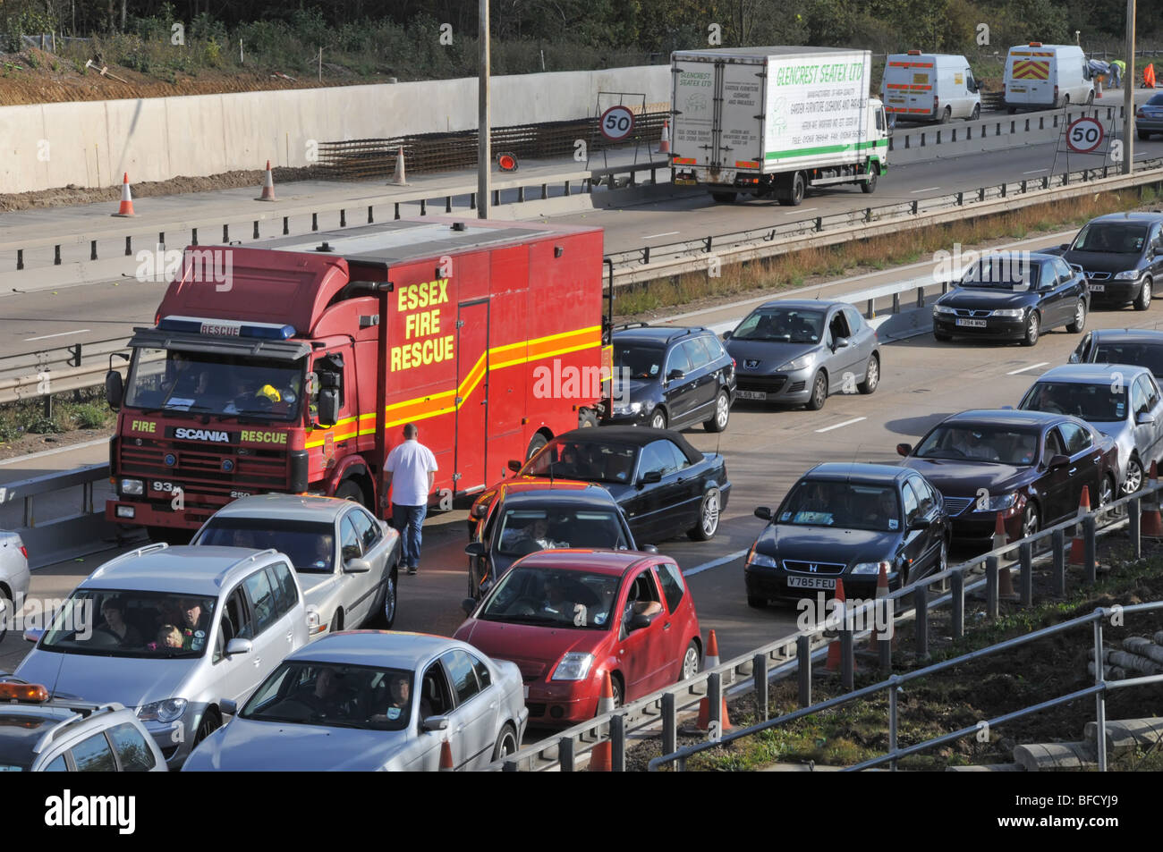 Motorists in gridlocked traffic on M25 motorway roadworks section after ...