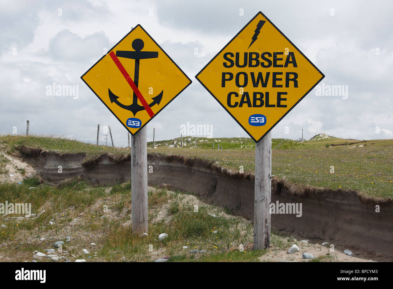 subsea power cable and anchoring forbidden sign at the Atlantic coast ...