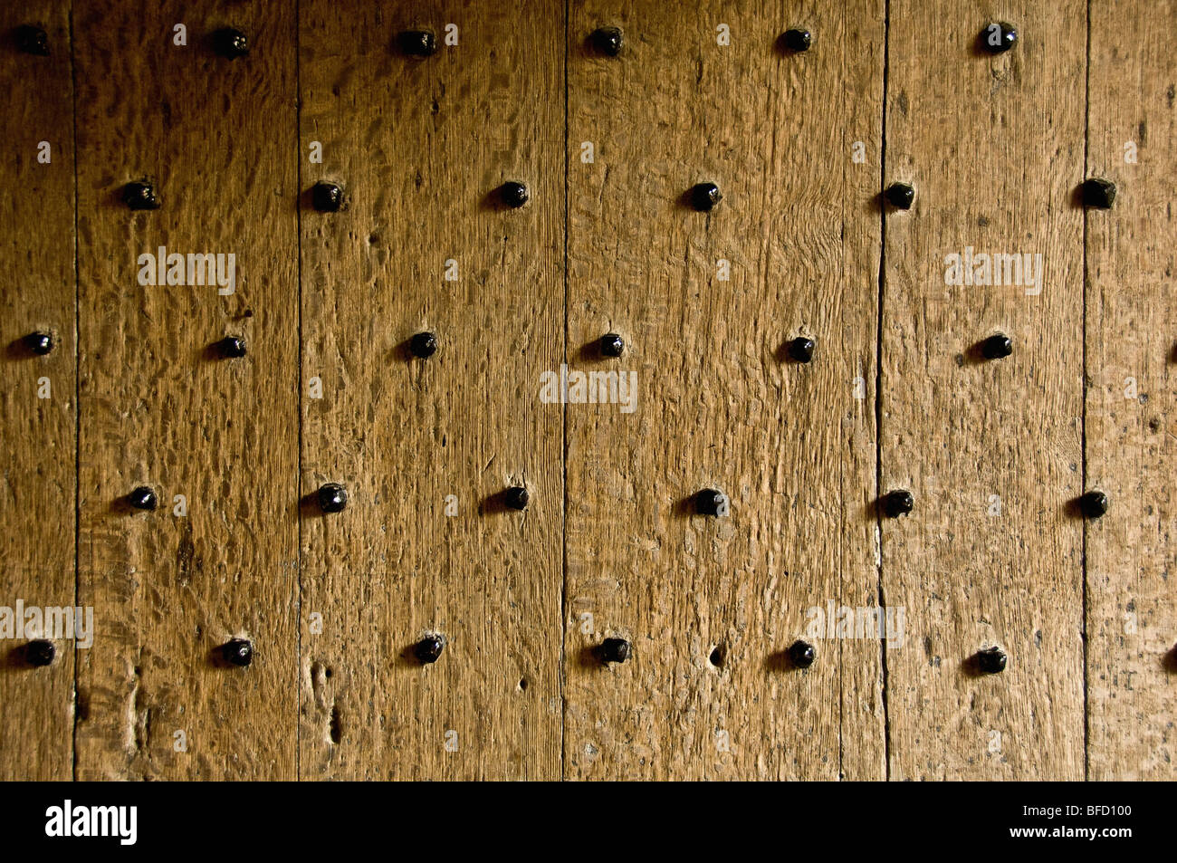 Close-up of medieval oak studded door Stock Photo - Alamy