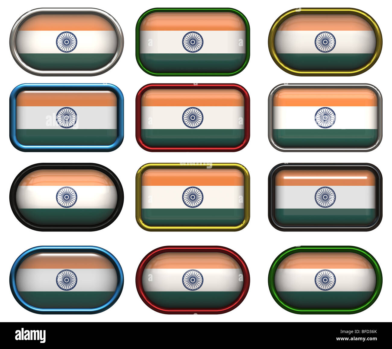 twelve Great buttons of the Flag of India Stock Photo - Alamy
