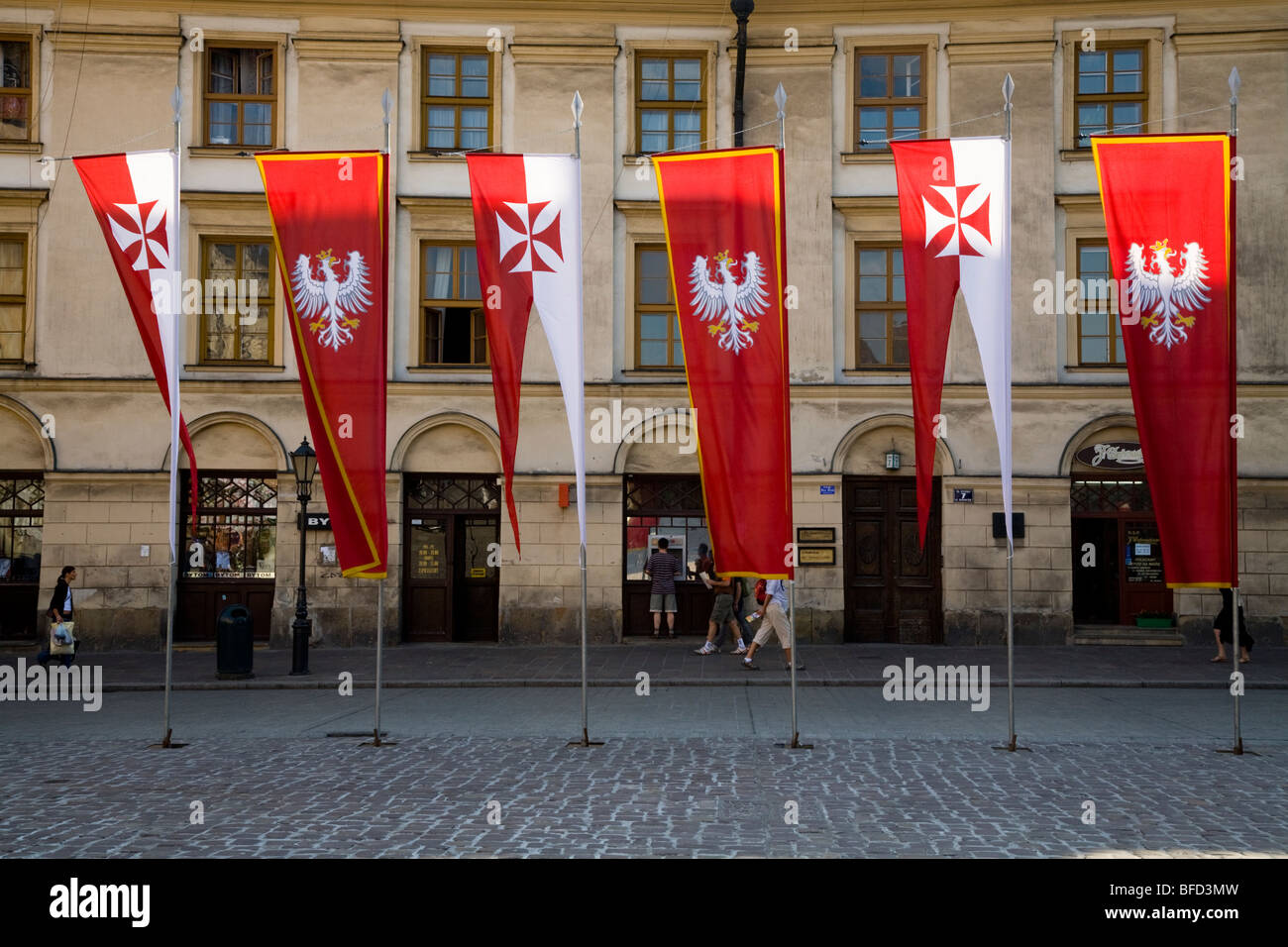 Polish flags and banners on display in the square bounded by Mały Rynek ...