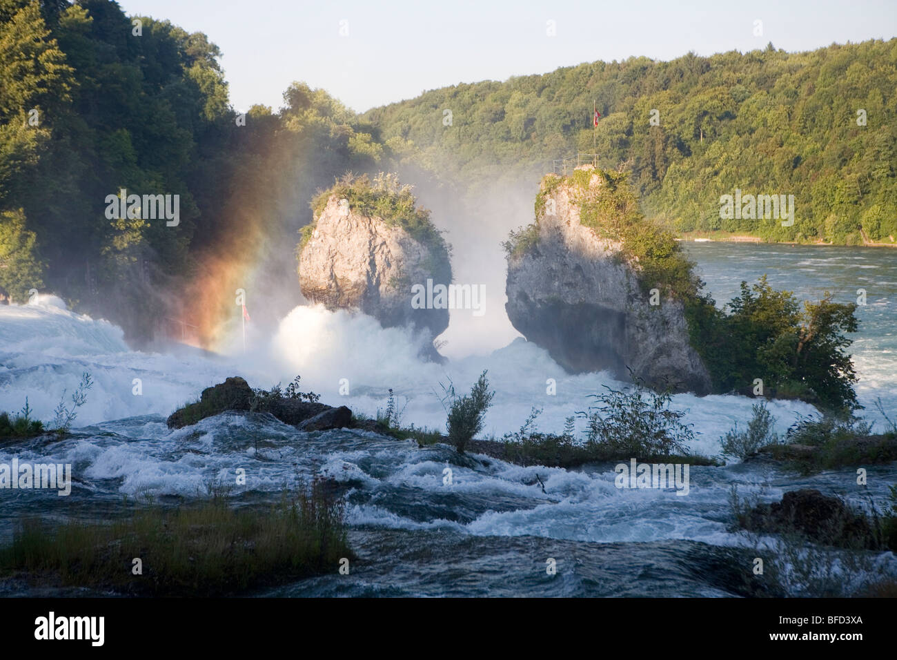 A rainbow of water at Rheinfall, Europe's most powerful waterfall Stock ...