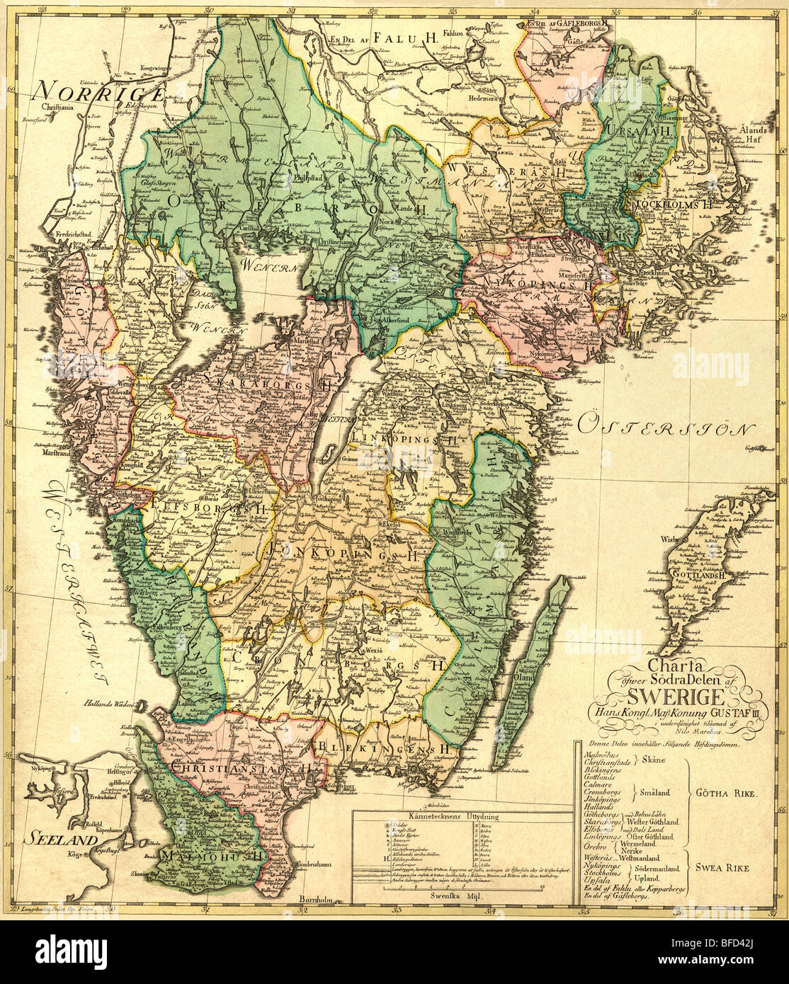 Old map of Sweden (18 centuries Stock Photo - Alamy