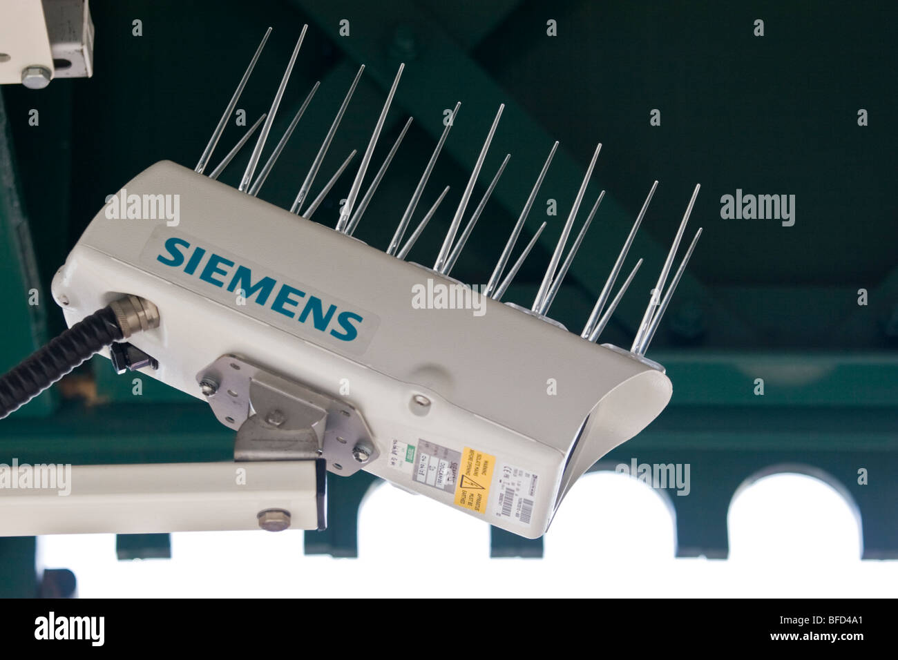 Bird prevevention spikes on a station CCTV camera Stock Photo - Alamy