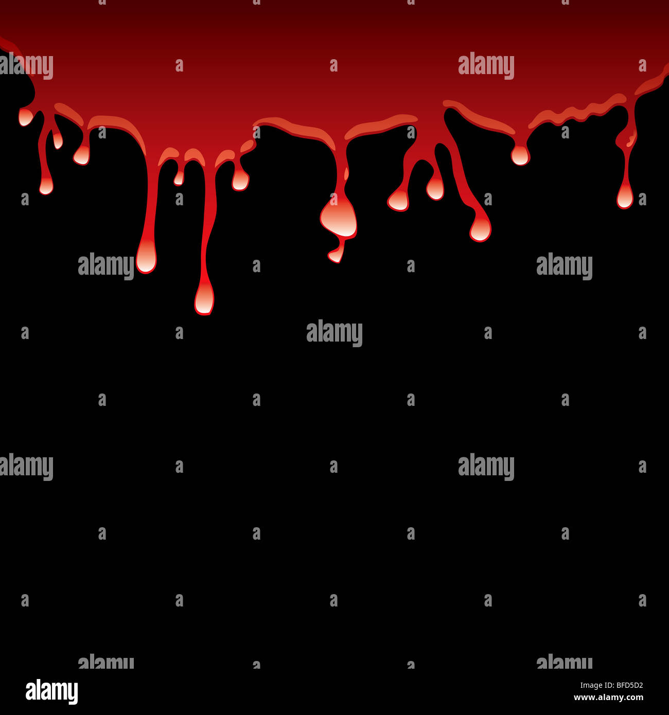 Slick of blood dribbling down a black background with light reflection ...