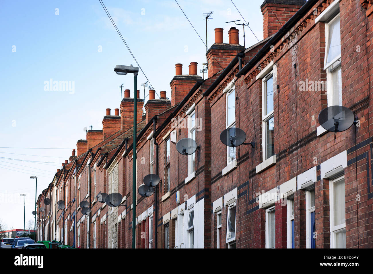 Satellite dishes on terraced houses in Sneinton, Nottingham ...