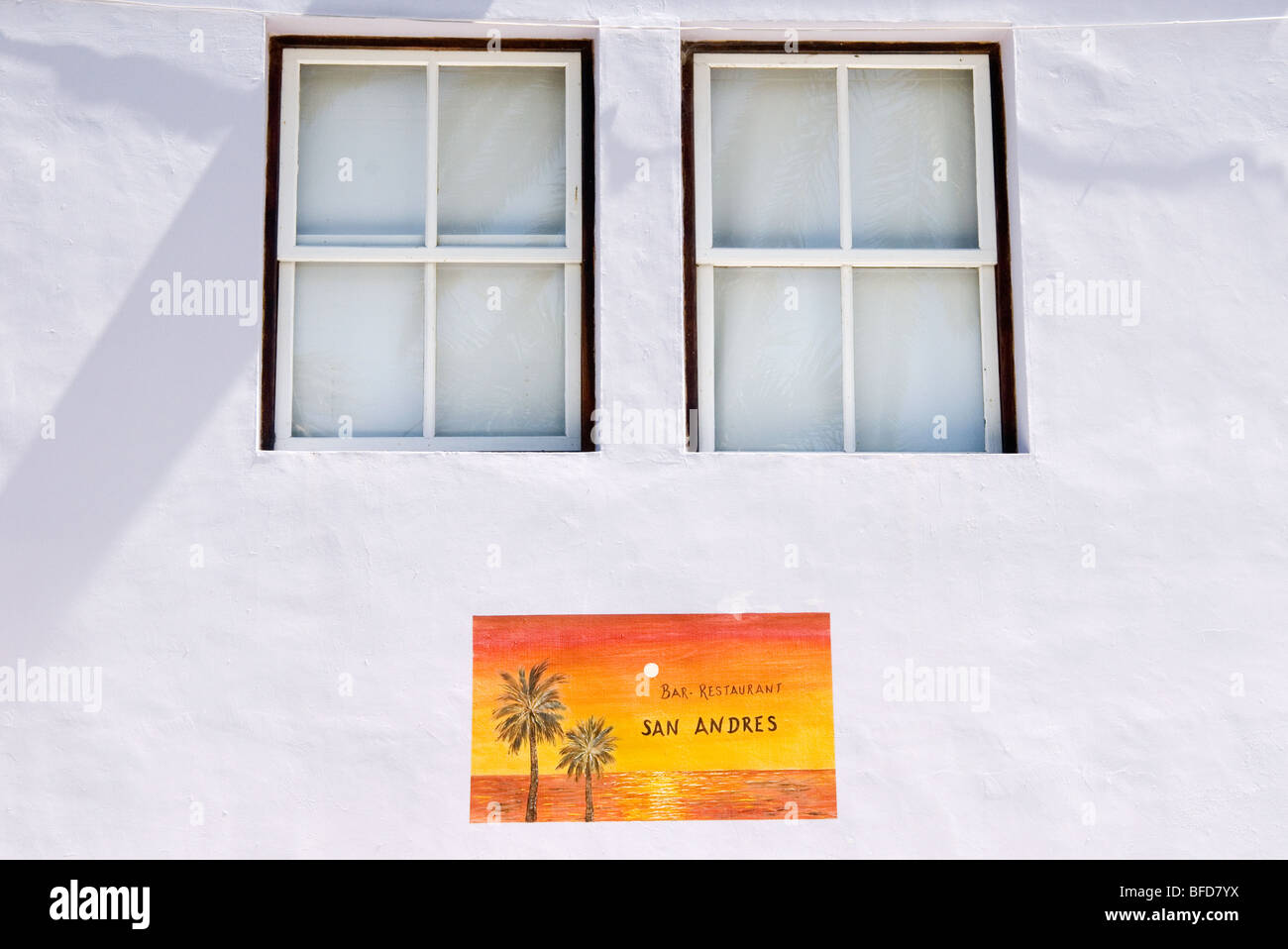 House facade with windows and painting in San Andres, La Palma, Canary ...