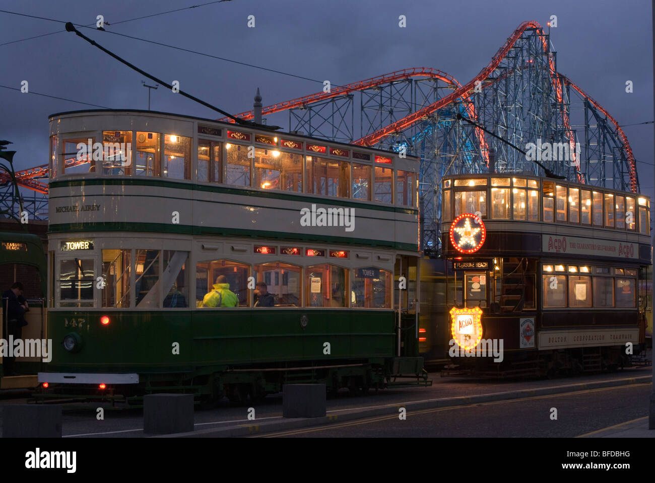 Blackpool trams at night Stock Photo - Alamy
