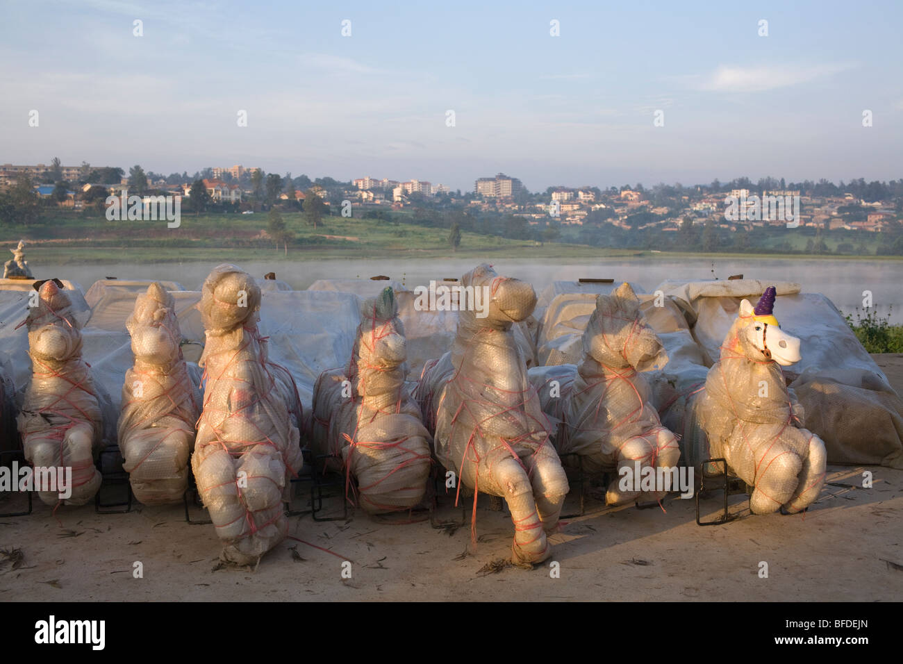 Africa kigali rwanda amusement park horses ride statues wrapped ...