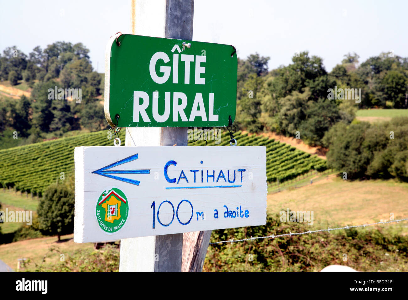 Sign for gite in French countryside, Bearn region Stock Photo - Alamy
