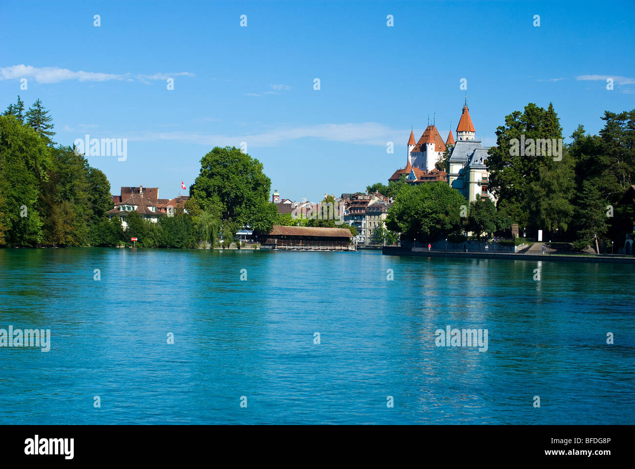 City Thun Switzerland. Locks on the river Aar Stock Photo - Alamy
