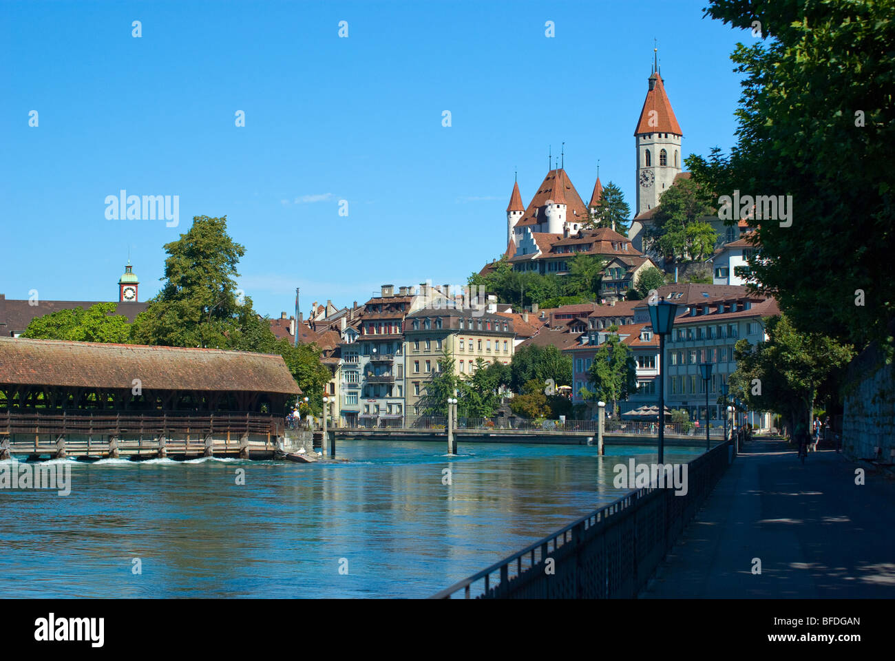 City Thun Switzerland. Locks on the river Aar Stock Photo - Alamy