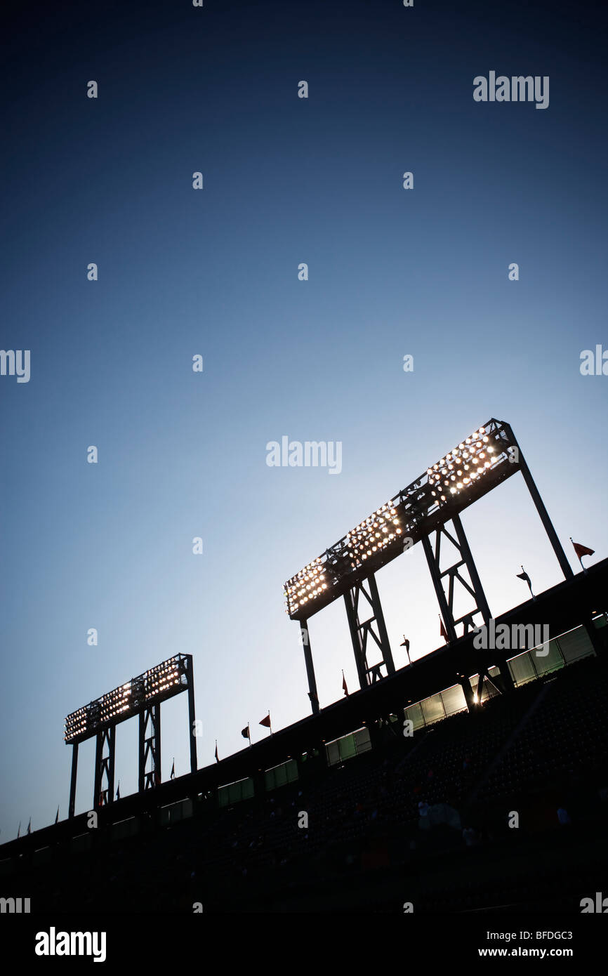 Looking up at the stadium lights at twilight, AT&T Baseball Park, San ...