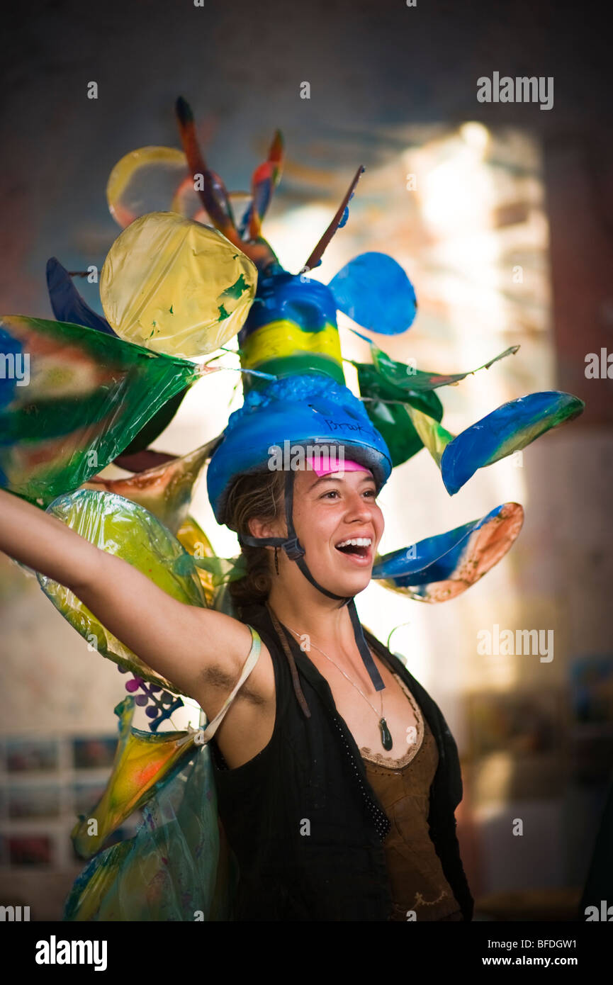 A woman getting ready for a parade in Santa Barbara. The parade ...