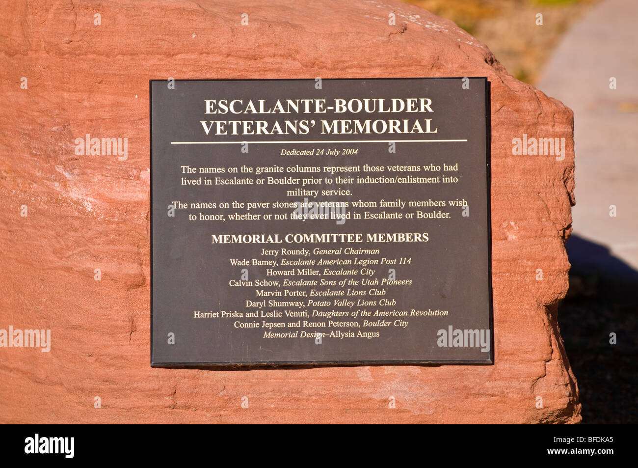 Plaque at the Escalante-Boulder Veterans Memorial, Escalante, Utah ...