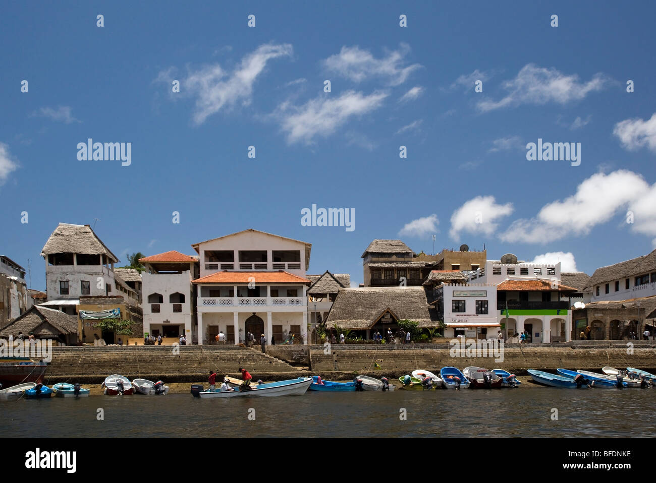 Coastal view of boats and seaside town - Lamu Island, Kenya Stock Photo ...