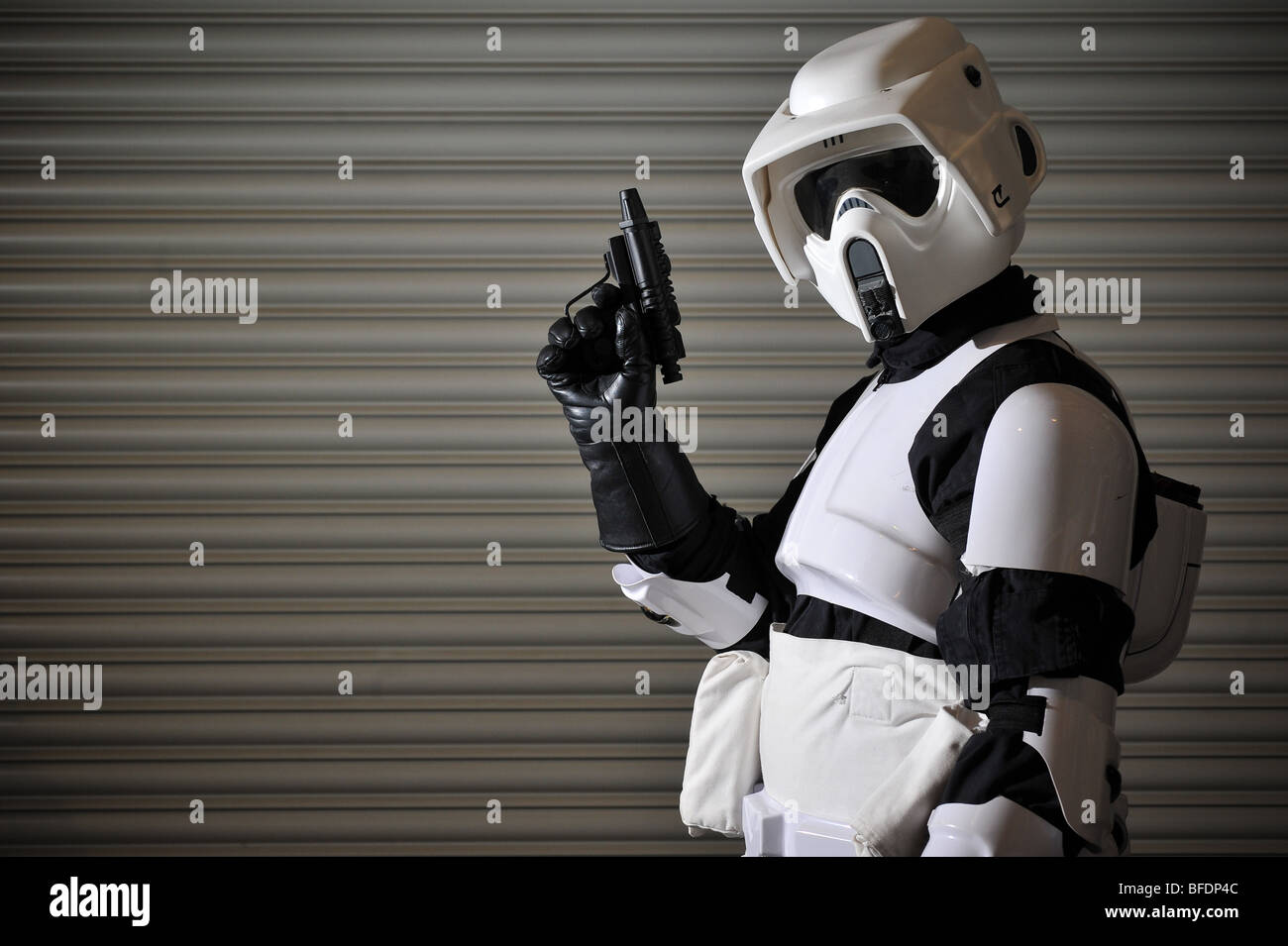 A Stormtrooper from the Star Wars universe ready for battle, standing ...