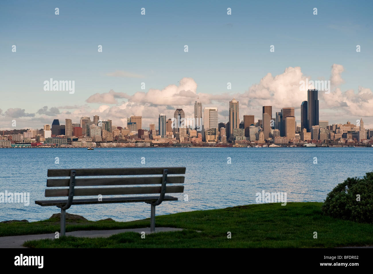 A park bench on Alki Beach in West Seattle is a great place to view the ...