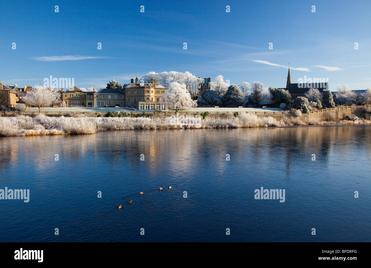 Kelso Scotland Tweed riverside in winter with Ednam House and St ...