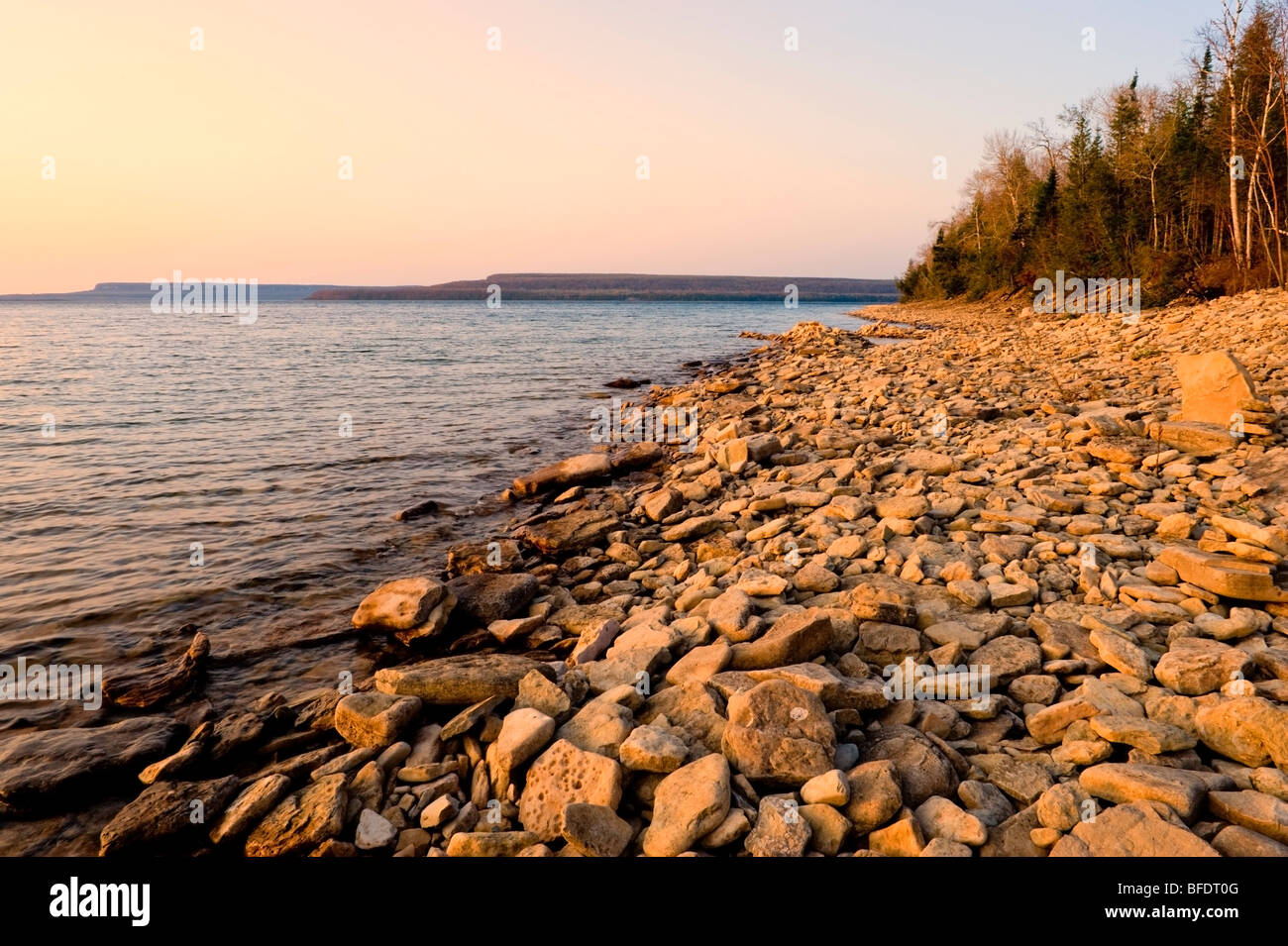 Cobble Beach with Niagara Escarpment in background, Georgian Bay near ...