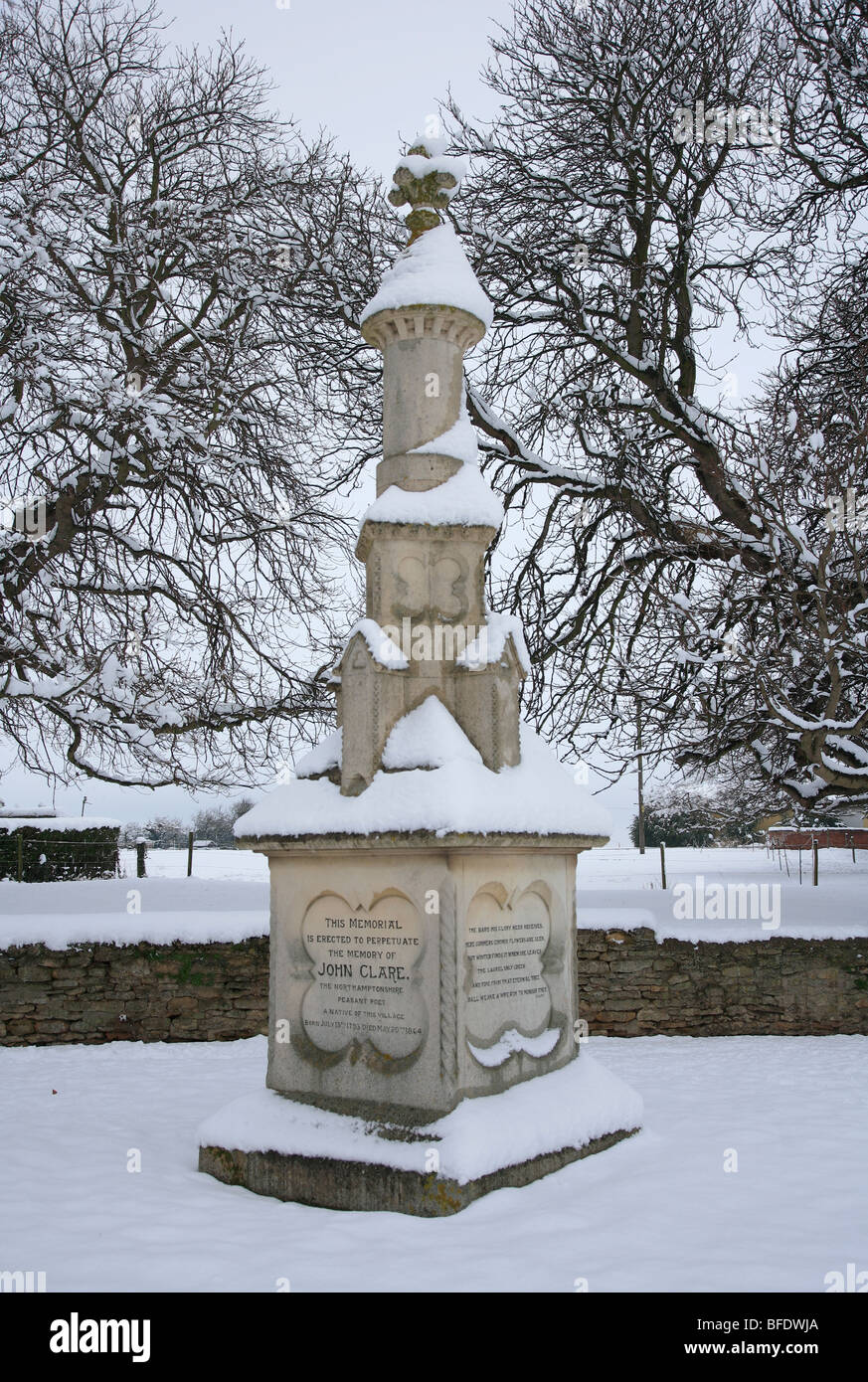 Landscape Winter Snow Poet John Clare Stone Memorial Helpston village ...