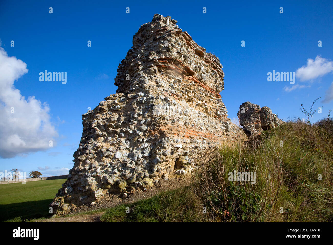 Brick work walls of Roman fort, Burgh Castle , Norfolk, England Stock ...