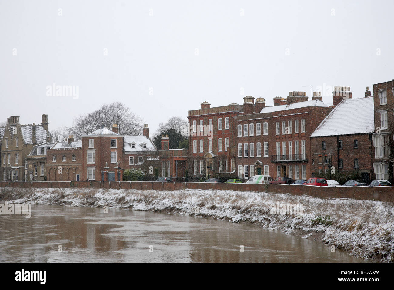 Winter Snow North Brink river Nene Wisbech Town Centre Cambridgeshire ...