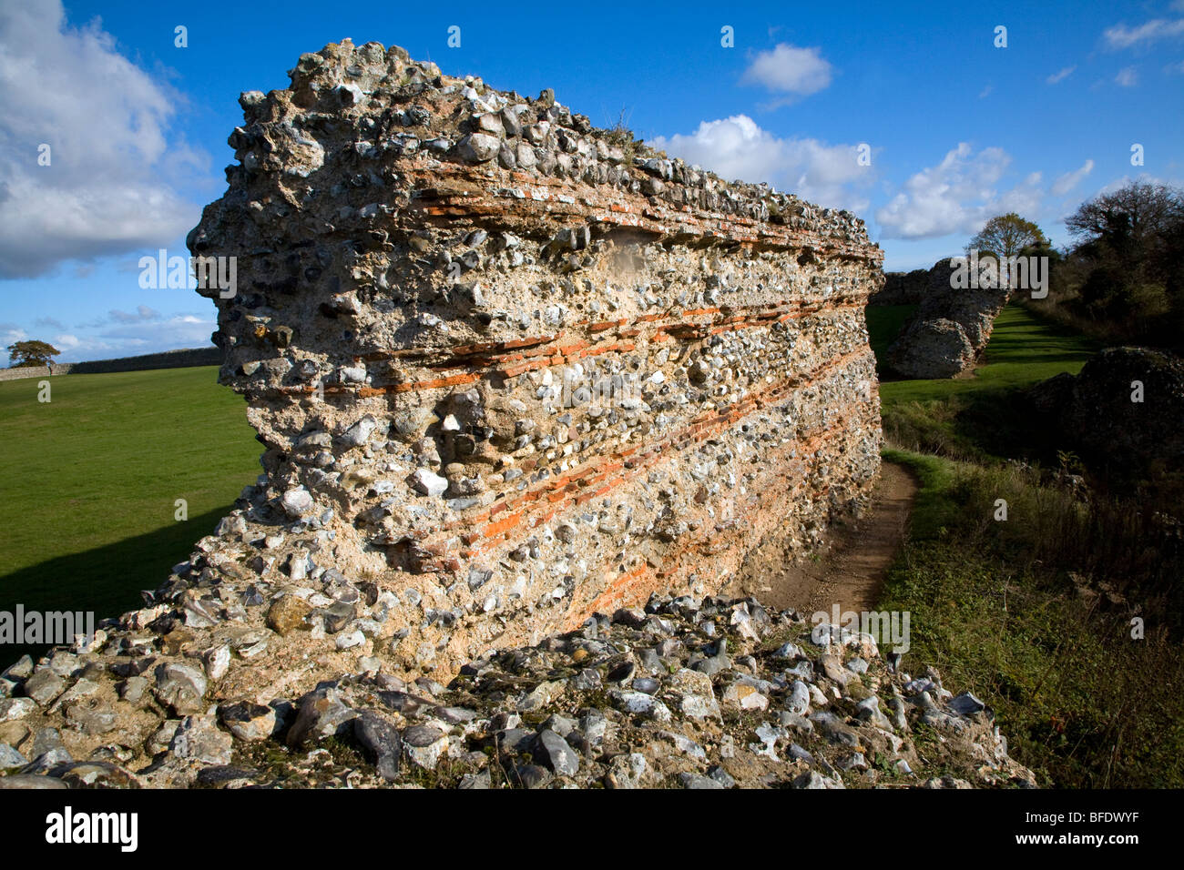 Brick work walls of Roman fort, Burgh Castle, Lowestoft, Suffolk Stock ...