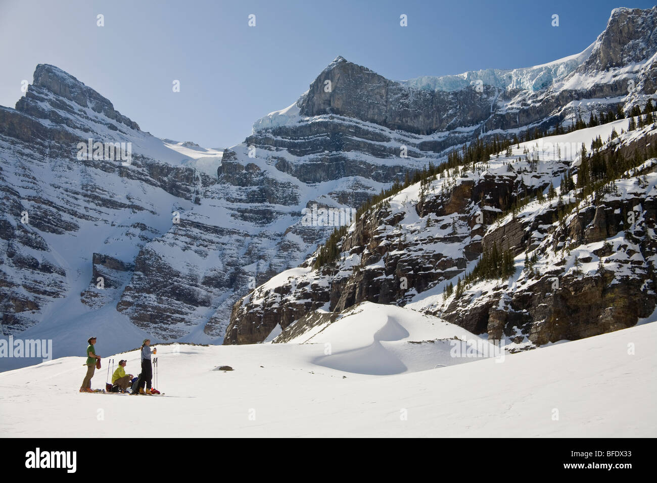 Skiers enjoying the view at White Pyramid, Mt Chephren, Icefields ...