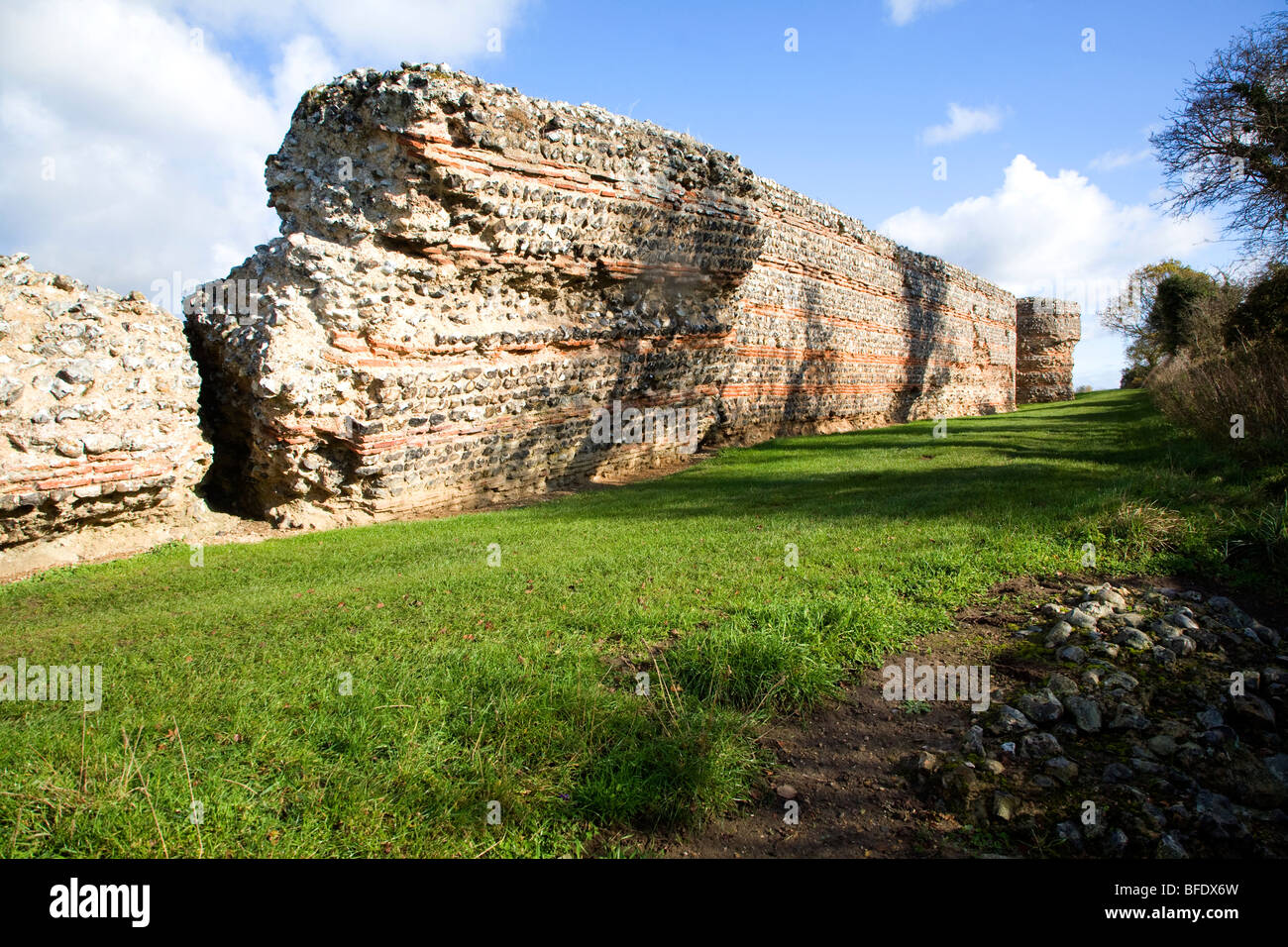 Brick work walls of Roman fort, Burgh Castle , Norfolk, England Stock ...