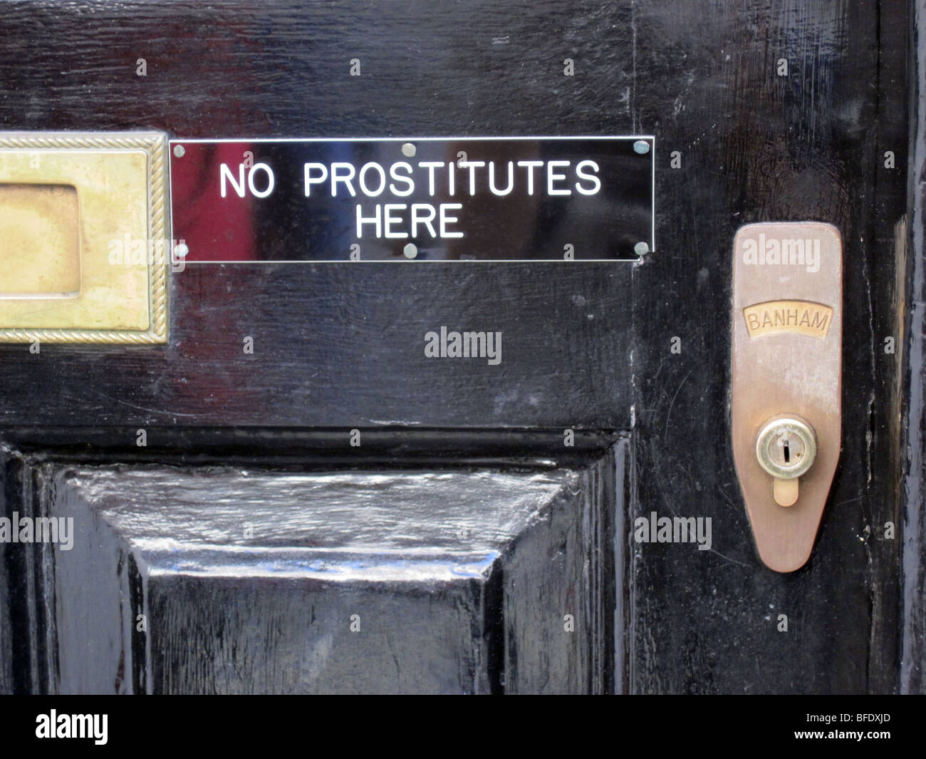 No prostitution, brothel and soliciting signs on doors in Soho, London ...