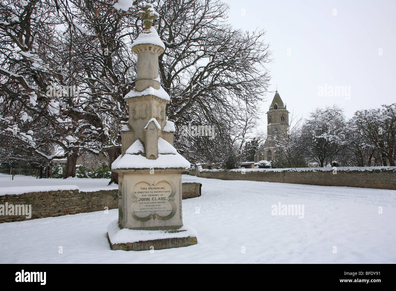 Landscape Winter Snow Poet John Clare Stone Memorial Helpston village ...