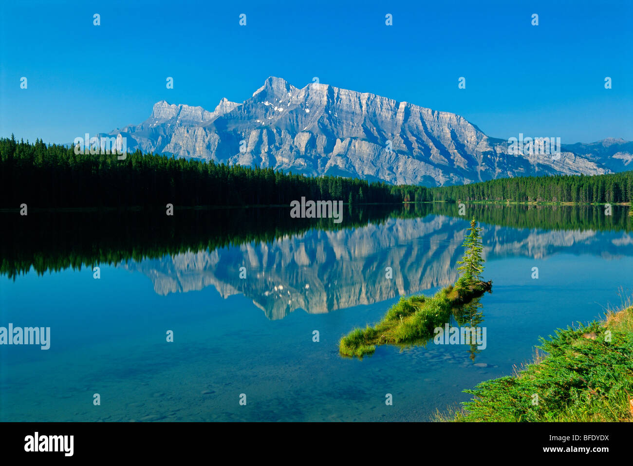 Rundle mountain reflecting in hi-res stock photography and images - Alamy