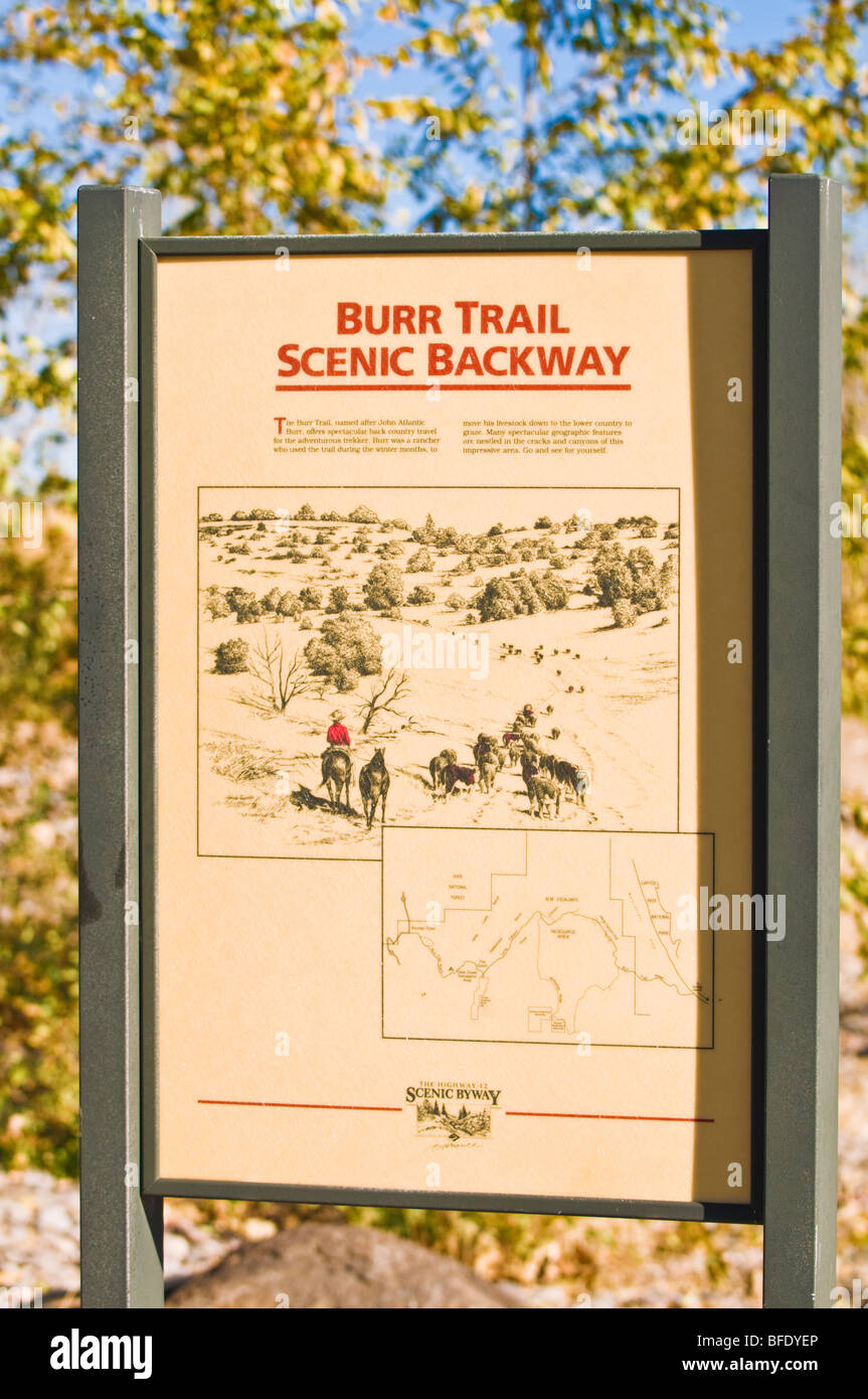Interpretive sign for the Burr Trail Scenic Backway in Boulder, Grand ...