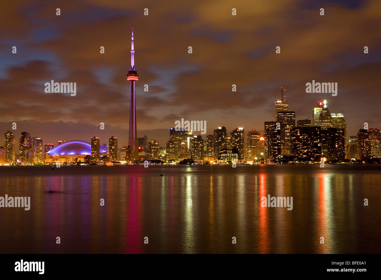 Toronto skyline at night from Toronto Islands, Ontario, Canada Stock ...