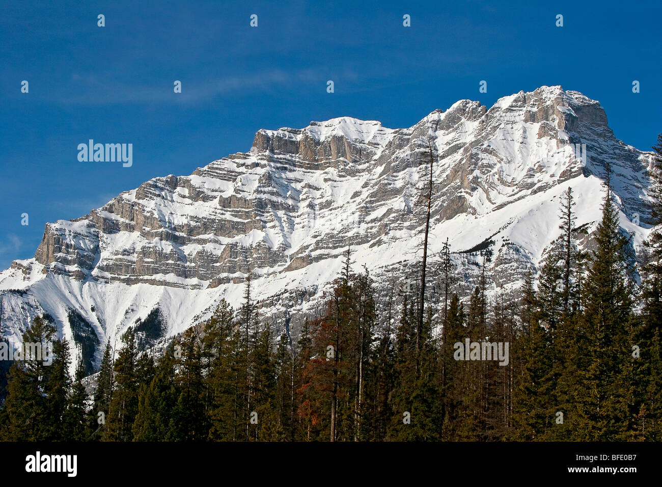 Snow covered Cascade Mountain near Banff, Alberta, in winter. Canada ...