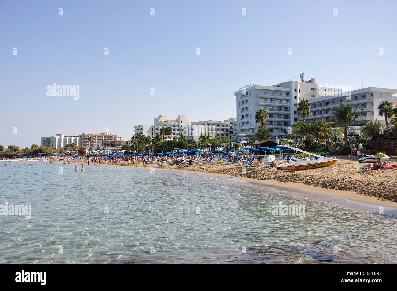 Beach view, Protaras Bay, Protaras, Famagusta District, Cyprus Stock ...