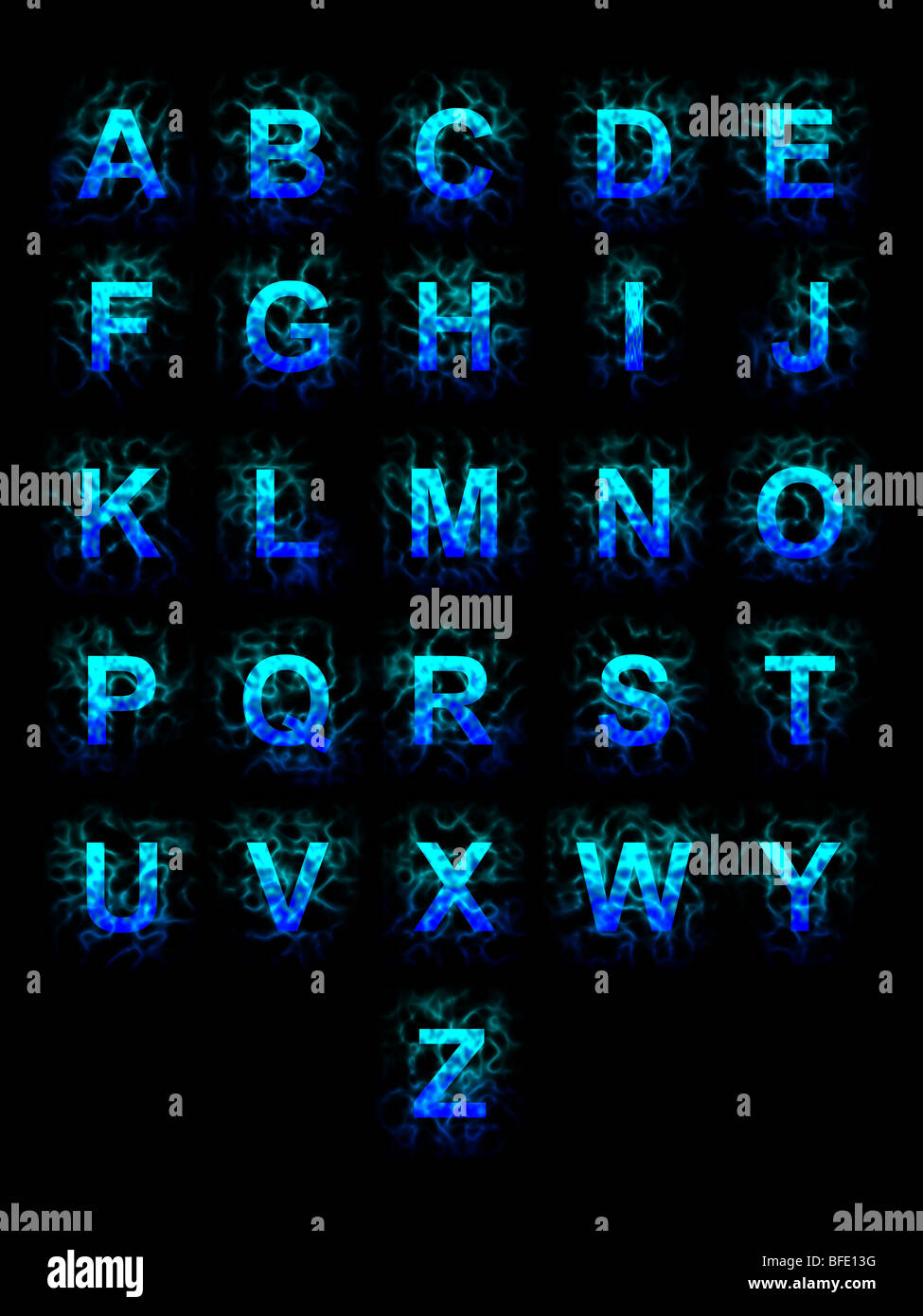 Letters of the Latin alphabet, with texture gradient (light blue to ...