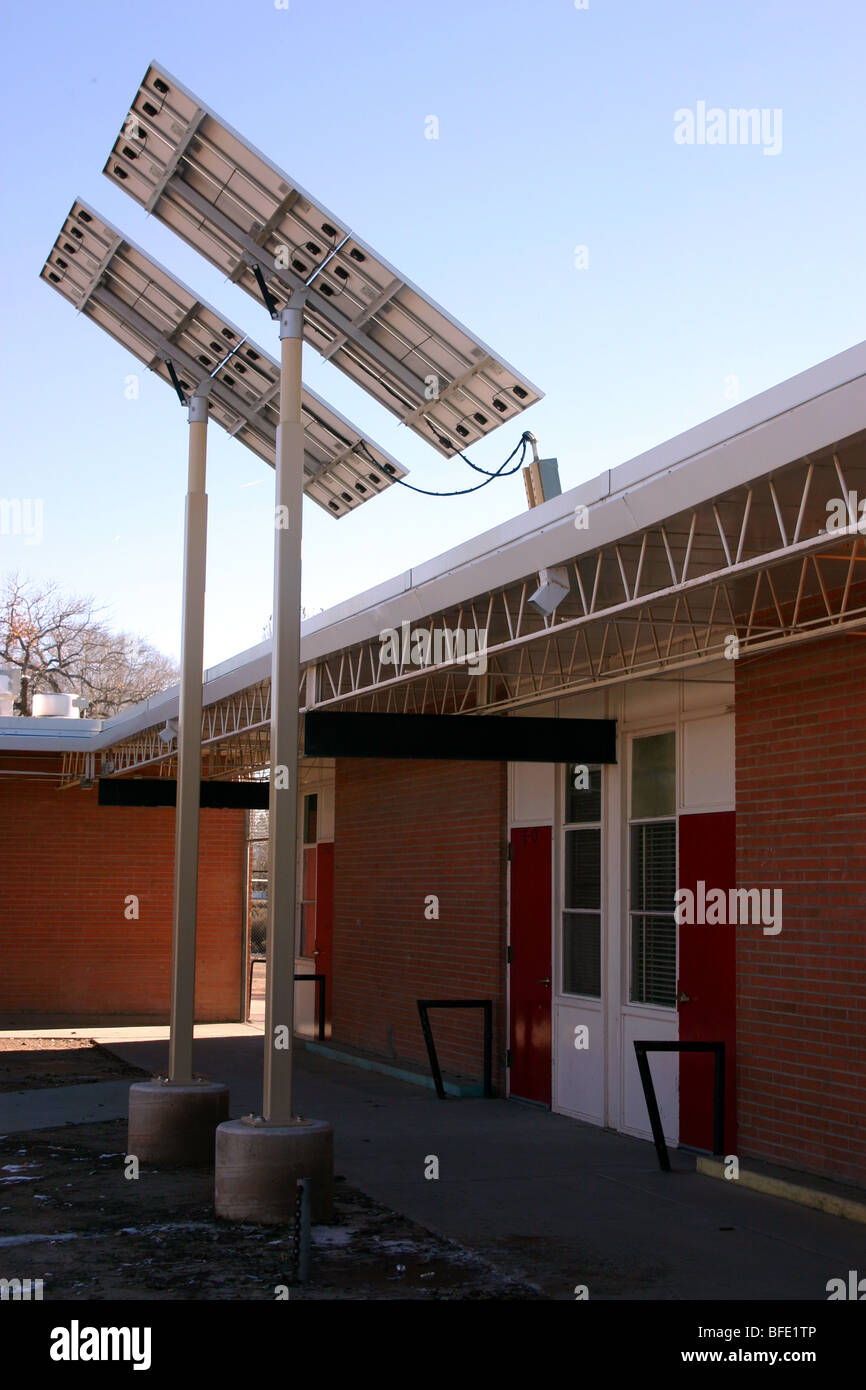 solar panels built next to public school building, New Mexico, USA ...