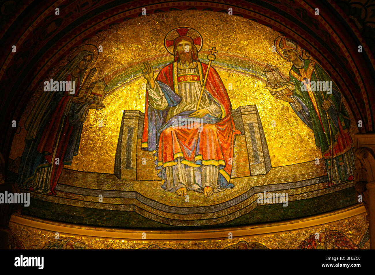 A colourful mosaic depicting Christ in the Italianate church in Wilton ...