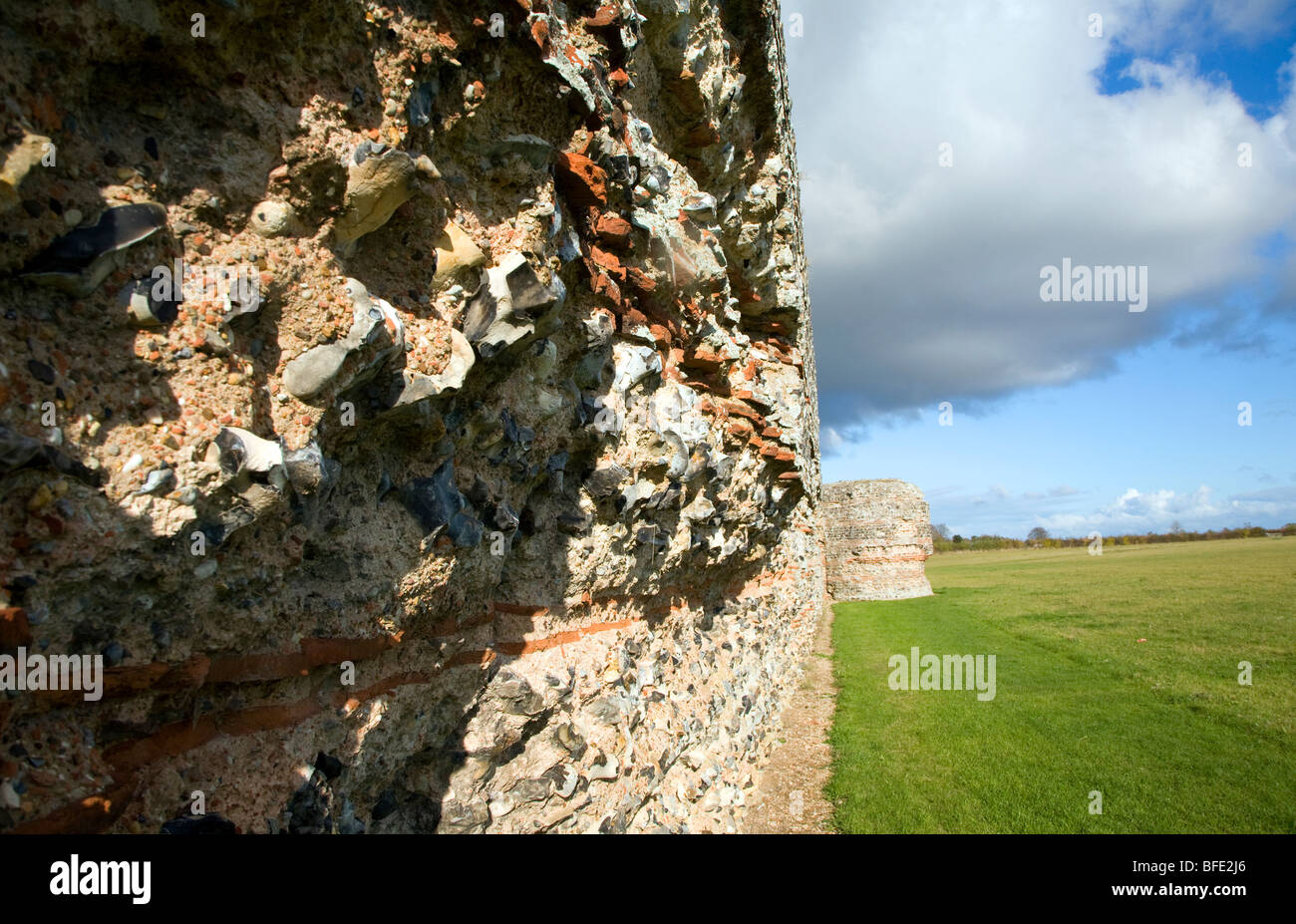 Brick work walls of Roman fort, Burgh Castle , Norfolk, England Stock ...