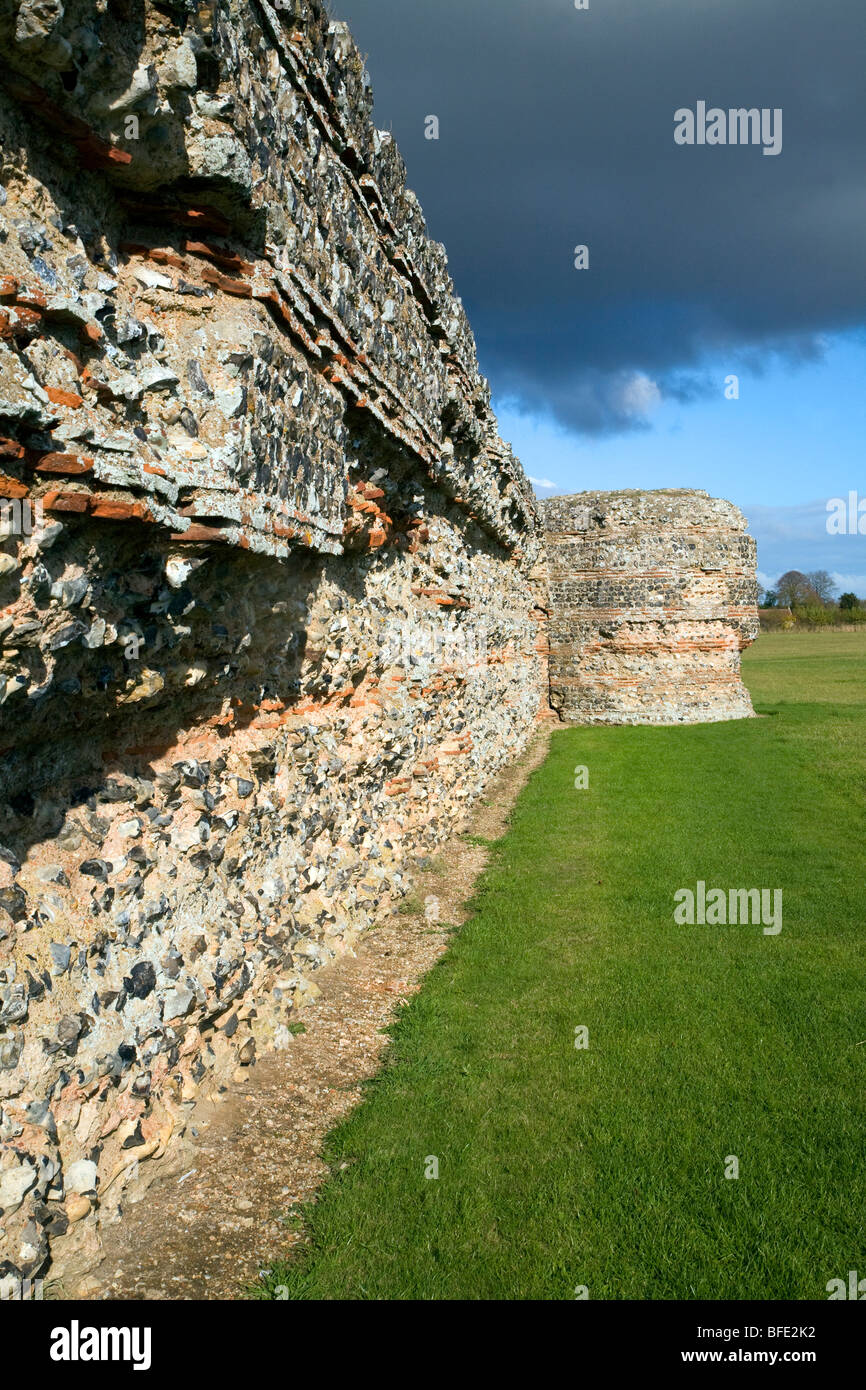 Brick work walls of Roman fort, Burgh Castle , Norfolk, England Stock ...