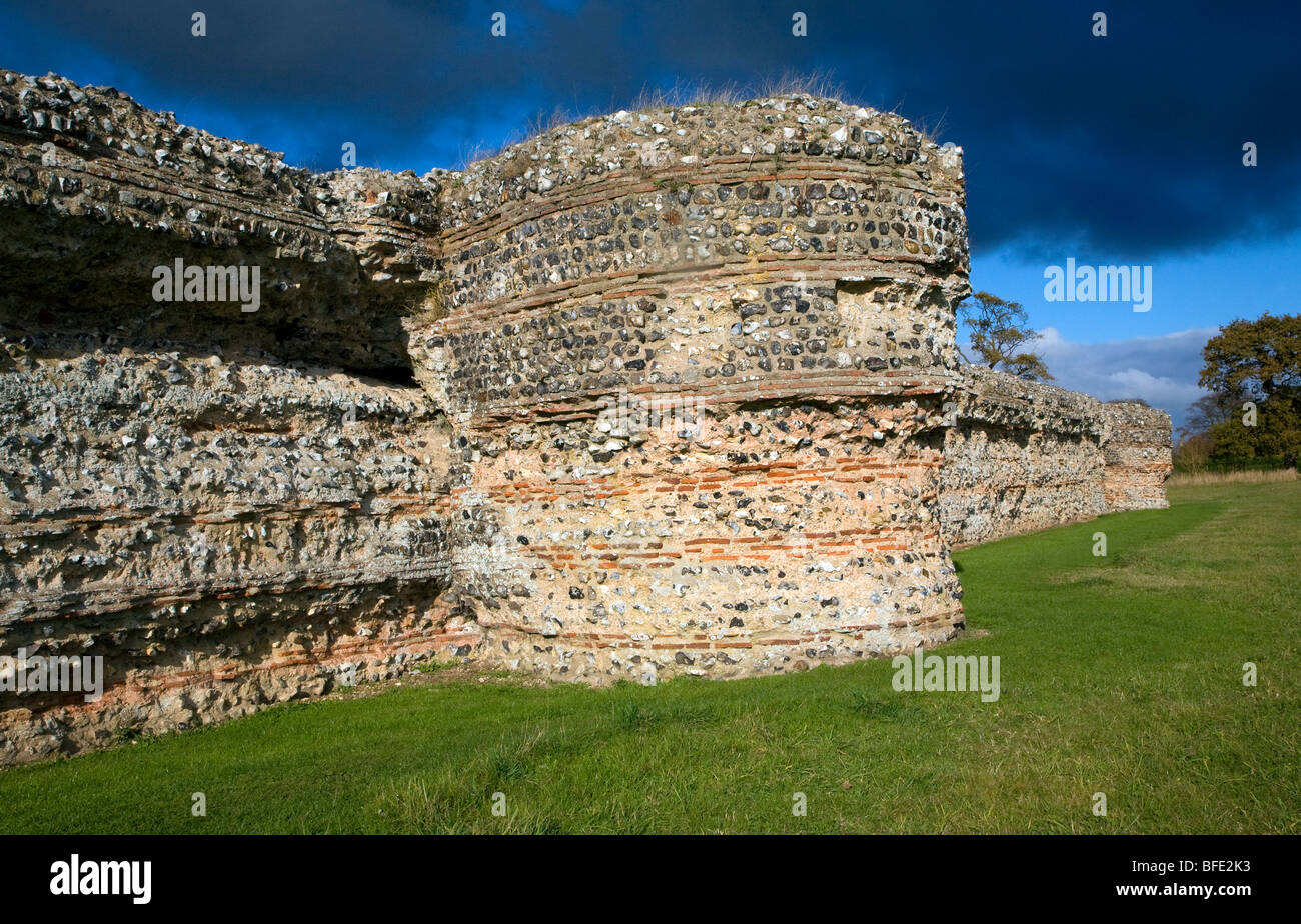 Brick work walls of Roman fort, Burgh Castle , Suffolk, England Stock ...
